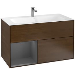 Villeroy & Boch Villeroy und Boch Finion Waschtischunterschrank F030GKGN 99,6x59,1x49,8cm, Regal links Anthracite matt, Walnut veneer