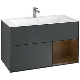Villeroy & Boch Villeroy und Boch Finion Waschtischunterschrank F040GNHG 99,6x59,1x49,8cm, Regal rechts Walnut veneer, Midnight Blue Matt Lacquer
