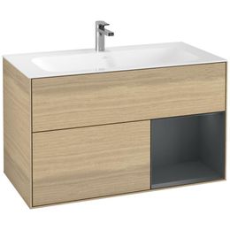 Villeroy & Boch Villeroy und Boch Finion Waschtischunterschrank F040HGPC 99,6x59,1x49,8cm, Regal rechts Midnight Blue Matt Lacquer, Oak Veneer