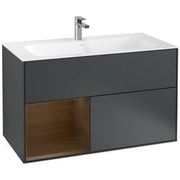 Villeroy & Boch Villeroy und Boch Finion Waschtischunterschrank F030GNHG 99,6x59,1x49,8cm, Regal links Walnut veneer, Midnight Blue Matt Lacquer