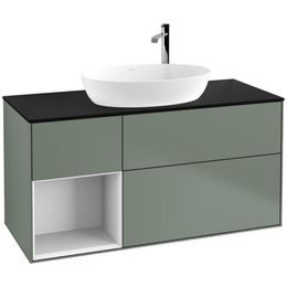 Villeroy & Boch Villeroy und Boch Finion Waschtischunterschrank F942GFGM 120cm, Abdeckplatte black matt, Regale Glossy white lacquer, Olive Matt Lacquer