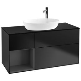 Villeroy & Boch Villeroy und Boch Finion Waschtischunterschrank F942GKPD 120cm, Abdeckplatte black matt, Regale Anthracite matt lacquer, Black matt lacquer
