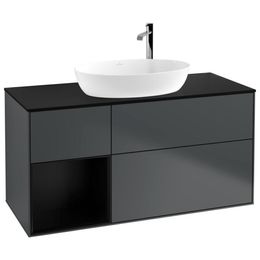 Villeroy & Boch Villeroy und Boch Finion Waschtischunterschrank F942PDHG 120cm, Abdeckplatte black matt, Regale Black matt lacquer, Midnight Blue Matt Lacquer