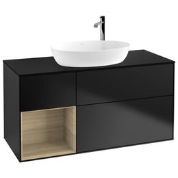 Villeroy & Boch Villeroy und Boch Finion Waschtischunterschrank F942PCPD 120cm, Abdeckplatte black matt, Regale Oak Veneer, Black matt lacquer