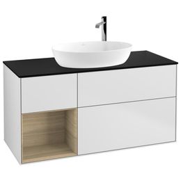 Villeroy & Boch Villeroy und Boch Finion Waschtischunterschrank F942PCMT 120cm, Abdeckplatte black matt, Regale Oak Veneer, White matt lacquer