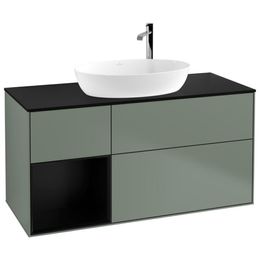 Villeroy & Boch Villeroy und Boch Finion Waschtischunterschrank F942PDGM 120cm, Abdeckplatte black matt, Regale Black matt lacquer, Olive Matt Lacquer
