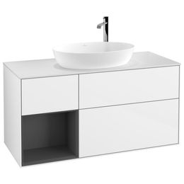 Villeroy & Boch Villeroy und Boch Finion Waschtischunterschrank F941GKGF 120cm, Abdeckplatte white matt, Regale Anthracite matt lacquer, Glossy white lacquer