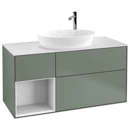 Villeroy & Boch Villeroy und Boch Finion Waschtischunterschrank F941GFGM 120cm, Abdeckplatte white matt, Regale Glossy white lacquer, Olive Matt Lacquer