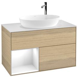 Villeroy & Boch Villeroy und Boch Finion Waschtischunterschrank F891GFPC 100cm, Abdeckplatte white matt, Regale Glossy white lacquer, Oak Veneer