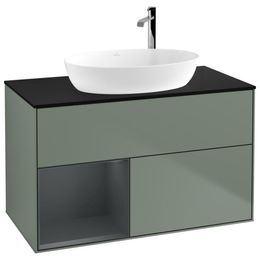 Villeroy & Boch Villeroy und Boch Finion Waschtischunterschrank F892HGGM 100cm, Abdeckplatte black matt, Regale Midnight matt lacquer, Olive Matt Lacquer
