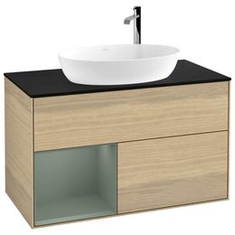 Villeroy & Boch Villeroy und Boch Finion Waschtischunterschrank F892GMPC 100cm, Abdeckplatte black matt, Regale Olive matt lacquer, Oak Veneer