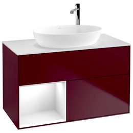 Villeroy & Boch Villeroy und Boch Finion Waschtischunterschrank F891GFHB 100cm, Abdeckplatte white matt, Regale Glossy white lacquer, Peony Matt