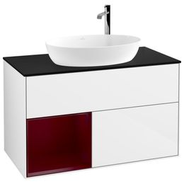 Villeroy & Boch Villeroy und Boch Finion Waschtischunterschrank F892HBGF 100cm, Abdeckplatte black matt, Regale Peony matt lacquer, Glossy white lacquer