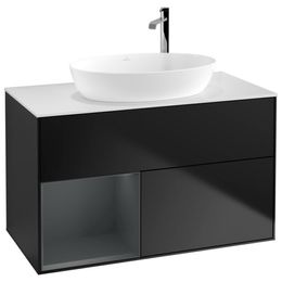 Villeroy & Boch Villeroy und Boch Finion Waschtischunterschrank F891HGPD 100cm, Abdeckplatte white matt, Regale Midnight matt lacquer, Black matt lacquer