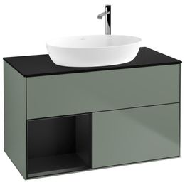 Villeroy & Boch Villeroy und Boch Finion Waschtischunterschrank F892PDGM 100cm, Abdeckplatte black matt, Regale Black matt lacquer, Olive Matt Lacquer