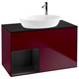 Villeroy & Boch Villeroy und Boch Finion Waschtischunterschrank F892PDHB 100cm, Abdeckplatte black matt, Regale Black matt lacquer, Peony Matt