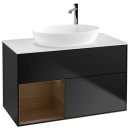 Villeroy & Boch Villeroy und Boch Finion Waschtischunterschrank F891GNPD 100cm, Abdeckplatte white matt, Regale Walnut Veneer, Black matt lacquer