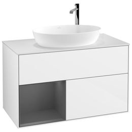 Villeroy & Boch Villeroy und Boch Finion Waschtischunterschrank F891GKGF 100cm, Abdeckplatte white matt, Regale Anthracite matt lacquer, Glossy white lacquer
