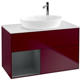 Villeroy & Boch Villeroy und Boch Finion Waschtischunterschrank F891HGHB 100cm, Abdeckplatte white matt, Regale Midnight matt lacquer, Peony Matt