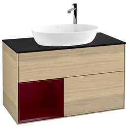 Villeroy & Boch Villeroy und Boch Finion Waschtischunterschrank G892HBPC 100cm, Abdeckplatte black matt, Emotion, Regale Peony matt lacquer, Oak Veneer