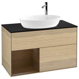 Villeroy & Boch Villeroy und Boch Finion Waschtischunterschrank G892GNPC 100cm, Abdeckplatte black matt, Emotion, Regale Walnut Veneer, Oak Veneer