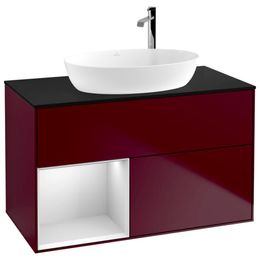 Villeroy & Boch Villeroy und Boch Finion Waschtischunterschrank G892MTHB 100cm, Abdeckplatte black matt, Emotion, Regale White matt lacquer, Peony Matt
