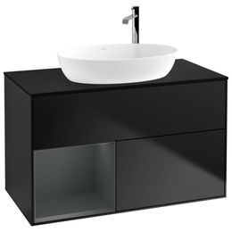 Villeroy & Boch Villeroy und Boch Finion Waschtischunterschrank G892HGPD 100cm, Abdeckplatte black matt, Emotion, Regale Midnight matt lacquer, Black matt lacquer