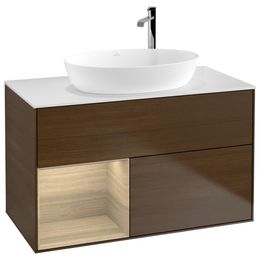 Villeroy & Boch Villeroy und Boch Finion Waschtischunterschrank G891PCGN 100cm, Abdeckplatte white matt, Emotion, Regale Oak Veneer, Walnut veneer