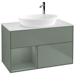 Villeroy & Boch Villeroy und Boch Finion Waschtischunterschrank G891GMGM 100cm, Abdeckplatte white matt, Emotion, Regale Olive matt lacquer, Olive Matt Lacquer