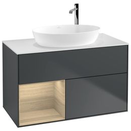 Villeroy & Boch Villeroy und Boch Finion Waschtischunterschrank G891PCHG 100cm, Abdeckplatte white matt, Emotion, Regale Oak Veneer, Midnight Blue Matt Lacquer