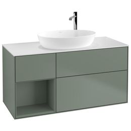 Villeroy & Boch Villeroy und Boch Finion Waschtischunterschrank G941GMGM 120cm, Abdeckplatte white matt, Emotion, Regale Olive matt lacquer, Olive Matt Lacquer