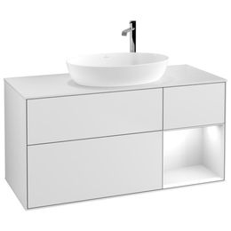 Villeroy & Boch Villeroy und Boch Finion Waschtischunterschrank F951GFMT 120cm, Abdeckplatte white matt, Regale Glossy white lacquer, White matt lacquer