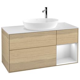 Villeroy & Boch Villeroy und Boch Finion Waschtischunterschrank F951MTPC 120cm, Abdeckplatte white matt, Regale White matt lacquer, Oak Veneer