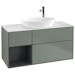 Villeroy & Boch Villeroy und Boch Finion Waschtischunterschrank G941HGGM 120cm, Abdeckplatte white matt, Emotion, Regale Midnight matt lacquer, Olive Matt Lacquer