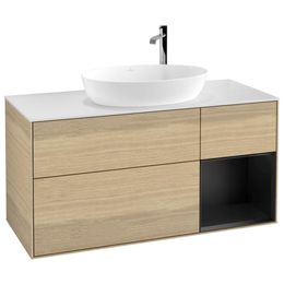 Villeroy & Boch Villeroy und Boch Finion Waschtischunterschrank F951PDPC 120cm, Abdeckplatte white matt, Regale Black matt lacquer, Oak Veneer