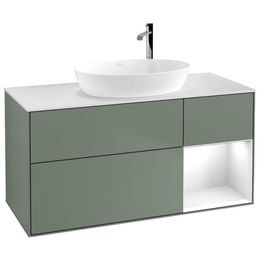 Villeroy & Boch Villeroy und Boch Finion Waschtischunterschrank G951GFGM 120cm, Abdeckplatte white matt, Emotion, Regale Glossy white lacquer, Olive Matt Lacquer