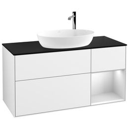 Villeroy & Boch Villeroy und Boch Finion Waschtischunterschrank G952MTGF 120cm, Abdeckplatte black matt, Emotion, Regale White matt lacquer, Glossy white lacquer