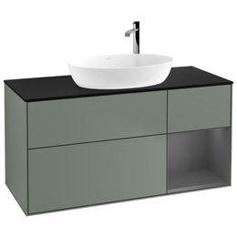 Villeroy & Boch Villeroy und Boch Finion Waschtischunterschrank G952GKGM 120cm, Abdeckplatte black matt, Emotion, Regale Anthracite matt lacquer, Olive Matt Lacquer