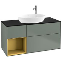 Villeroy & Boch Villeroy und Boch Finion Waschtischunterschrank G942HFGM 120cm, Abdeckplatte black matt, Emotion, Regale Gold matt lacquer, Olive Matt Lacquer