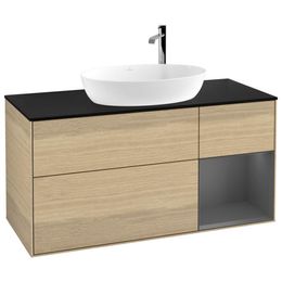 Villeroy & Boch Villeroy und Boch Finion Waschtischunterschrank G952GKPC 120cm, Abdeckplatte black matt, Emotion, Regale Anthracite matt lacquer, Oak Veneer