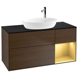 Villeroy & Boch Villeroy und Boch Finion Waschtischunterschrank G952HFGN 120cm, Abdeckplatte black matt, Emotion, Regale Gold matt lacquer, Walnut veneer