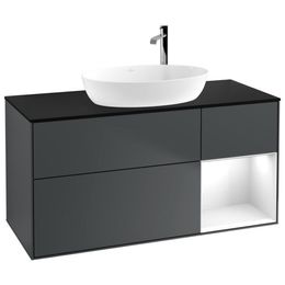 Villeroy & Boch Villeroy und Boch Finion Waschtischunterschrank G952GFHG 120cm, Abdeckplatte black matt, Emotion, Regale Glossy white lacquer, Midnight Blue Matt Lacquer