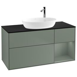 Villeroy & Boch Villeroy und Boch Finion Waschtischunterschrank G952GMGM 120cm, Abdeckplatte black matt, Emotion, Regale Olive matt lacquer, Olive Matt Lacquer