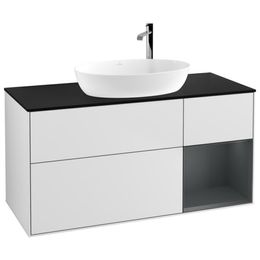 Villeroy & Boch Villeroy und Boch Finion Waschtischunterschrank G952HGMT 120cm, Abdeckplatte black matt, Emotion, Regale Midnight matt lacquer, White matt lacquer