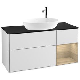 Villeroy & Boch Villeroy und Boch Finion Waschtischunterschrank G952PCMT 120cm, Abdeckplatte black matt, Emotion, Regale Oak Veneer, White matt lacquer