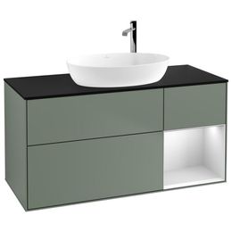 Villeroy & Boch Villeroy und Boch Finion Waschtischunterschrank G952MTGM 120cm, Abdeckplatte black matt, Emotion, Regale White matt lacquer, Olive Matt Lacquer