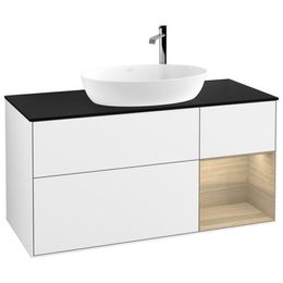 Villeroy & Boch Villeroy und Boch Finion Waschtischunterschrank G952PCGF 120cm, Abdeckplatte black matt, Emotion, Regale Oak Veneer, Glossy white lacquer
