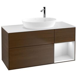 Villeroy & Boch Villeroy und Boch Finion Waschtischunterschrank G951MTGN 120cm, Abdeckplatte white matt, Emotion, Regale White matt lacquer, Walnut veneer