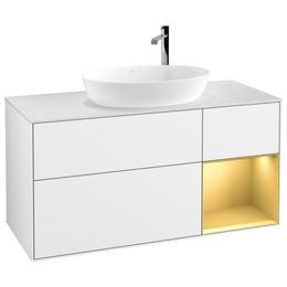 Villeroy & Boch Villeroy und Boch Finion Waschtischunterschrank G951HFGF 120cm, Abdeckplatte white matt, Emotion, Regale Gold matt lacquer, Glossy white lacquer