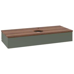 Villeroy & Boch Villeroy und Boch Antao Waschtisch-Unterschrank L10052HL 120x19x50cm, Hahnloch, Waschbeckenplattenfarbe warm walnut, leaf green matt lacquer